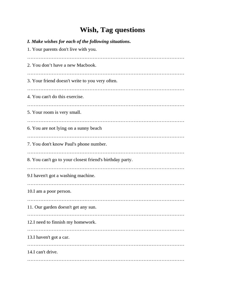 Wishes and Tag Questions Exercise | PDF