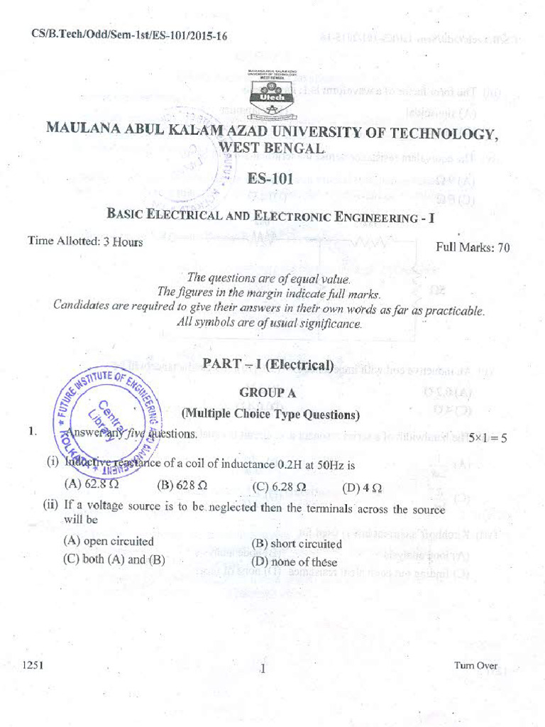 Basic Electrical and Electronics Enginerering - ES101 - 2015 | PDF