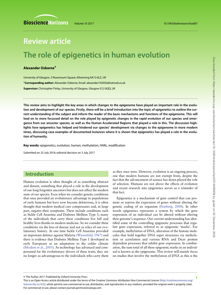 Epigenetics' Role in Human Evolution | PDF | Epigenetics | Gene