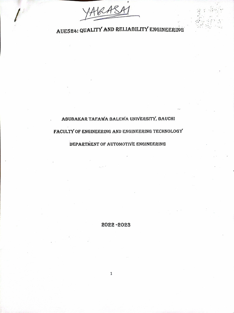 AUE 534 Quality Engineering | PDF