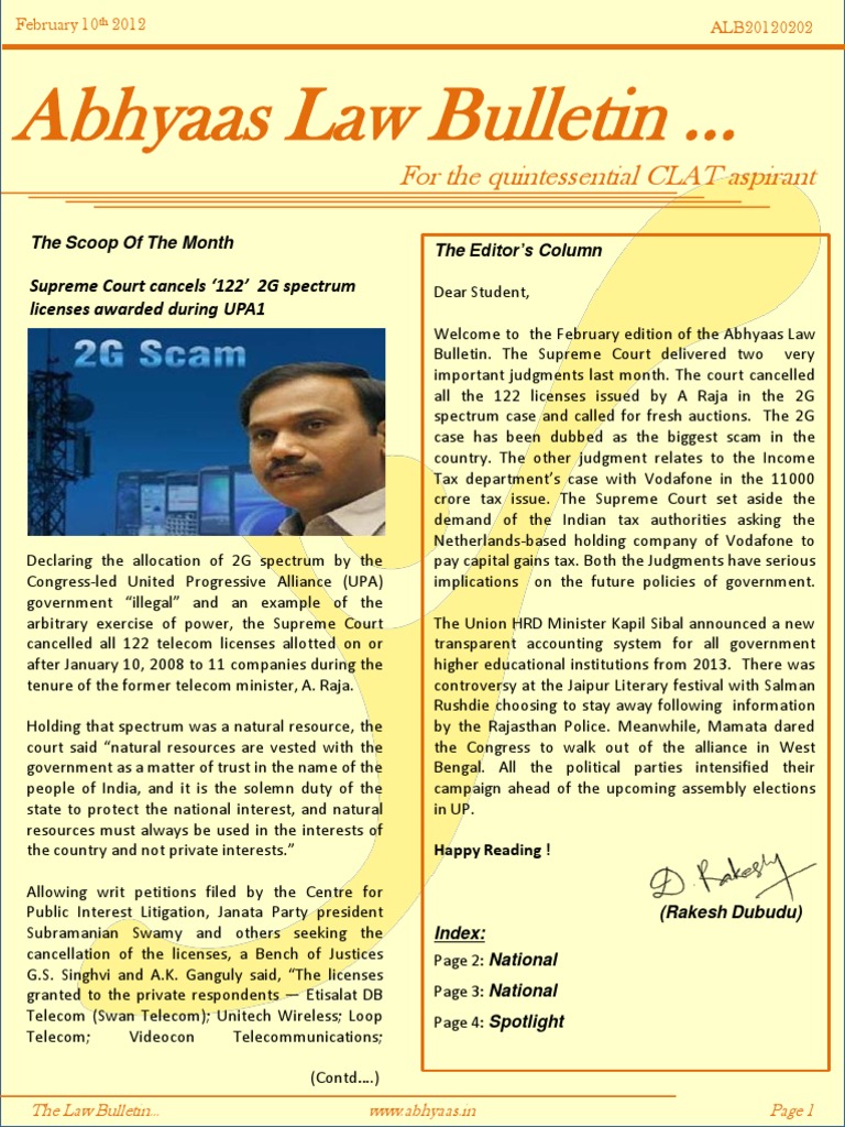 Abhyaas Law Bulletin - February 2012 | PDF | Supreme Court Of India | Taxes