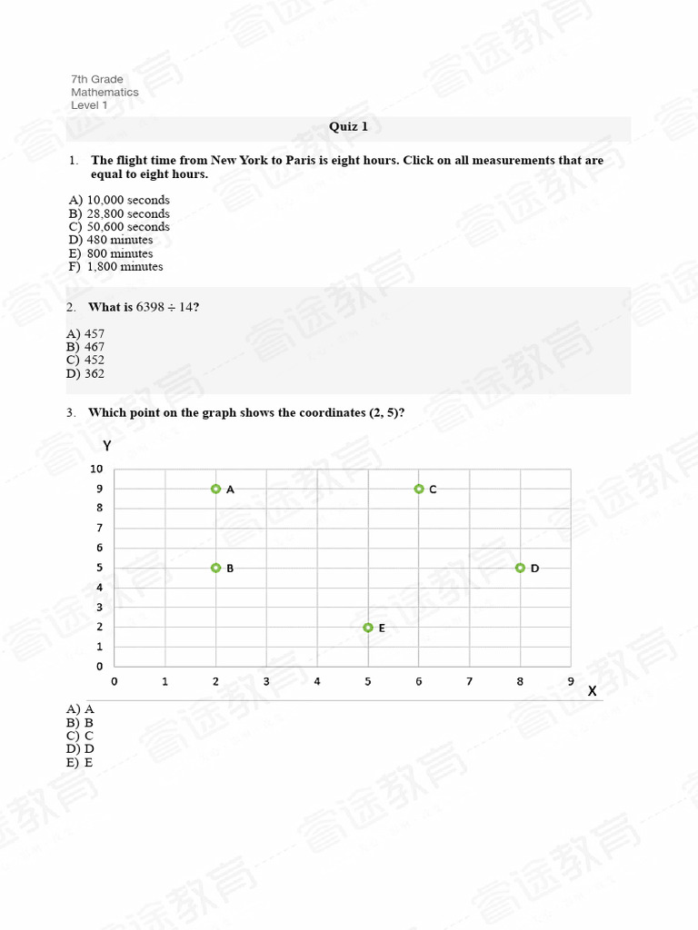 7th Grade Math Quiz Overview | PDF | Area | Triangle