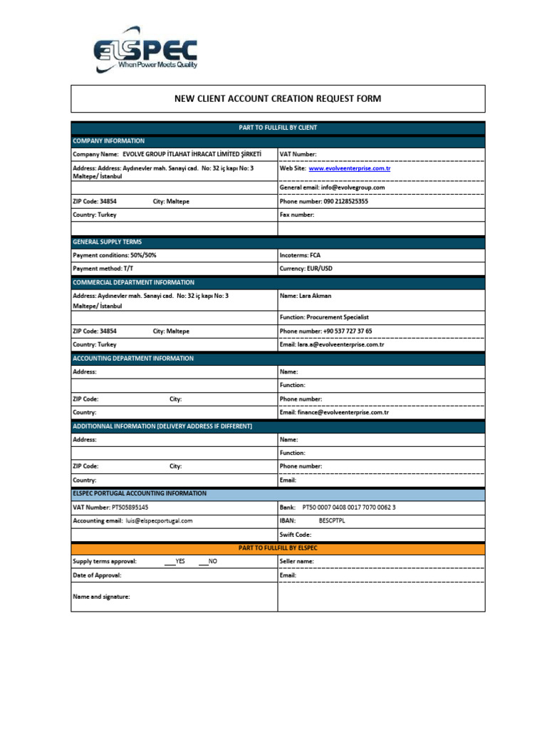 ELSPEC_NEW_CLIENT_REQUEST_FORM CQ.113.0. | PDF | Banking Technology ...