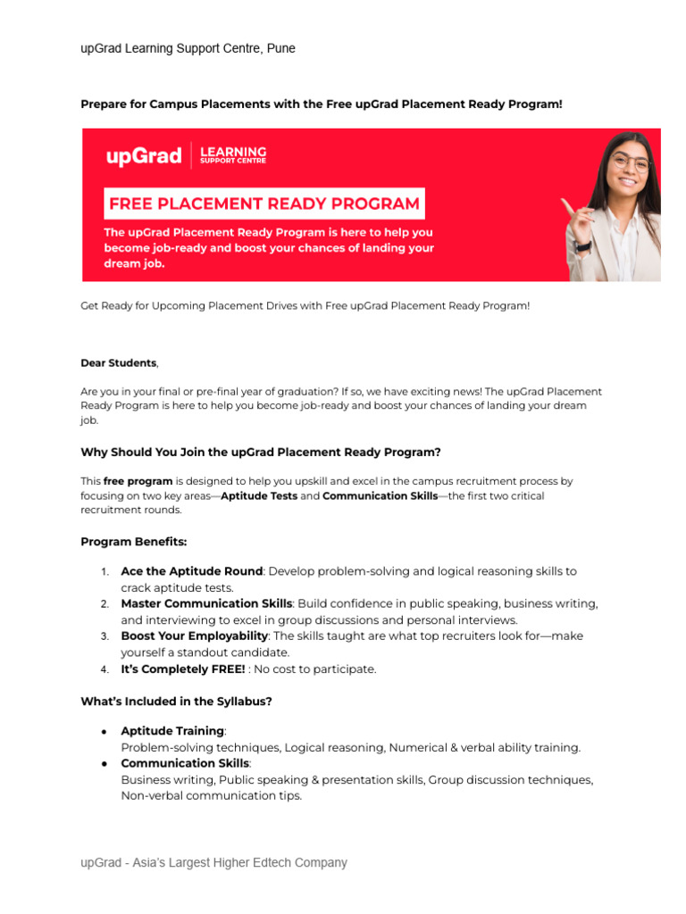 Free UpGrad Placement Ready Program!! (1) | PDF | Cognitive Science ...