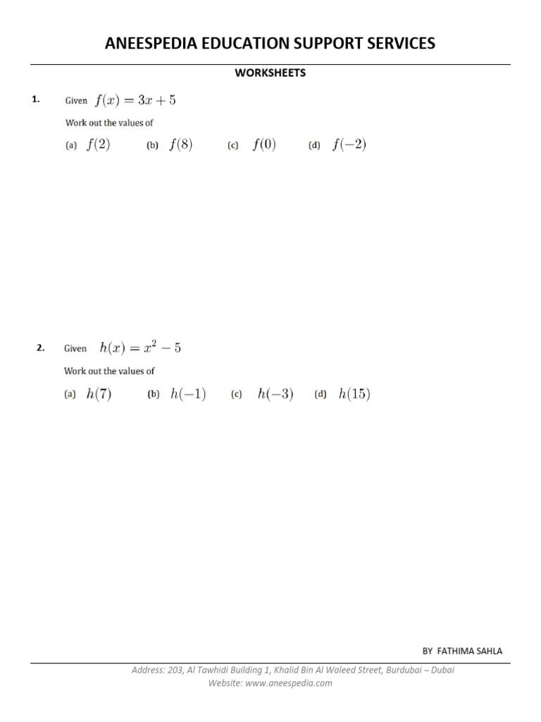 Function Worksheet Grade 7 GCSE | PDF