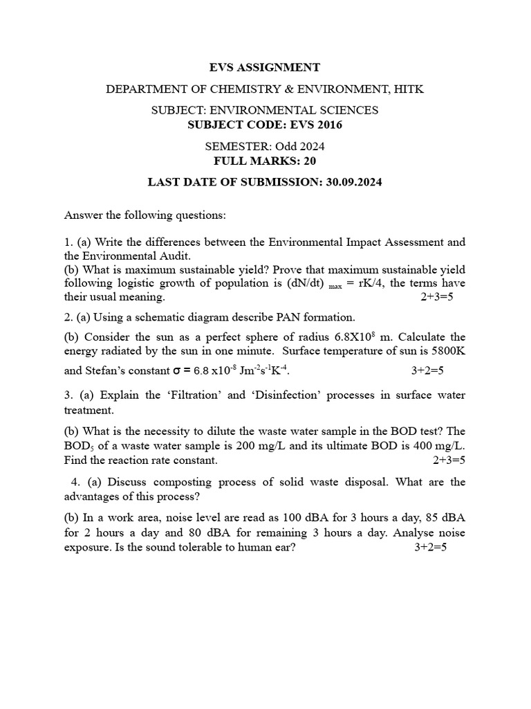 EVS ASSIGNMENT - Odd2024 - Four Modules | PDF