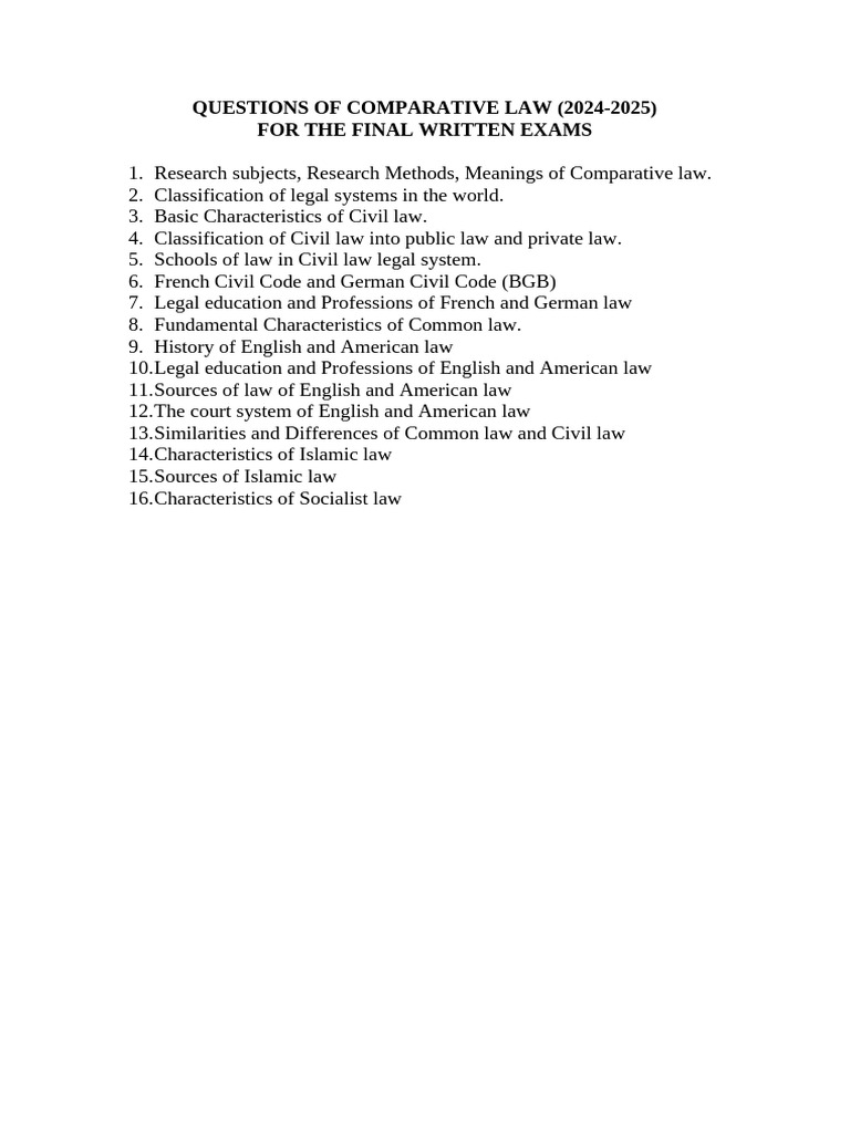 Comparative Law Exam Questions | PDF