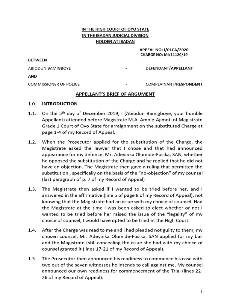 Brief of Argument | PDF | Prosecutor | Advocate