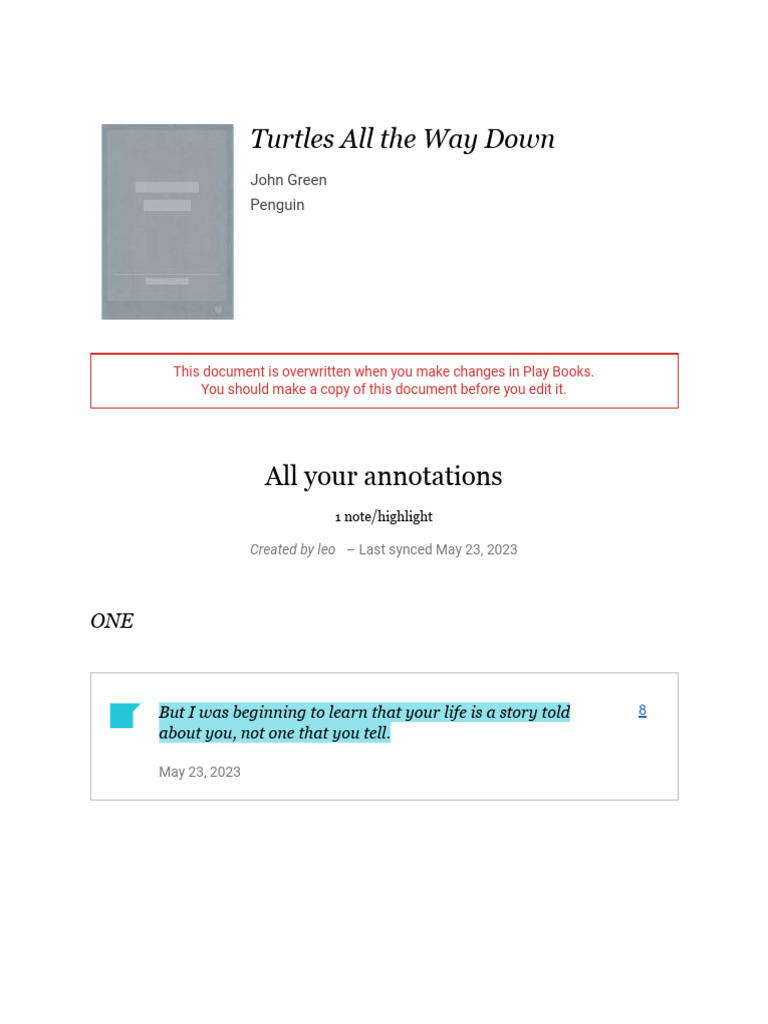 Notes From - Turtles All The Way Down | PDF
