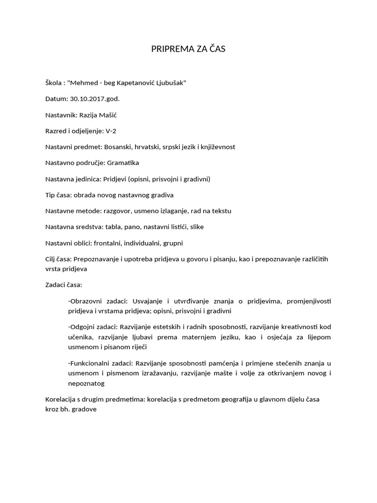 PRIPREMA-ZA-ČAS-PRIDJEVI | PDF