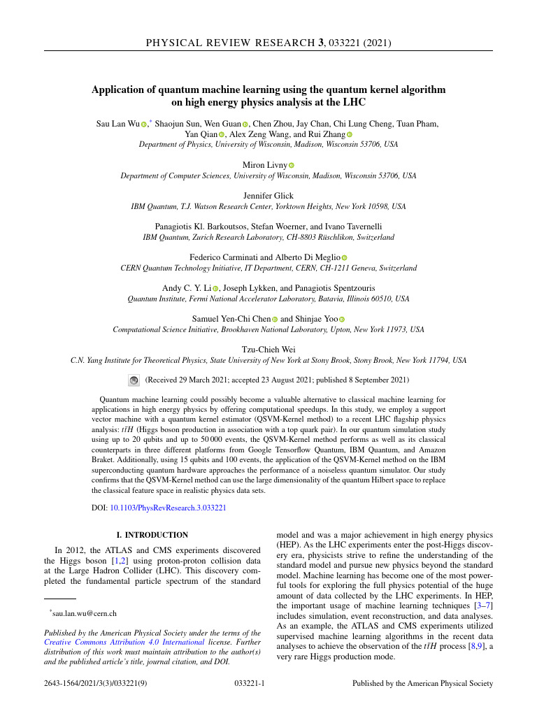 Wu Et Al - 2021 - Application of Quantum Machine Learning Using The Quantum Kernel Algorithm On ...