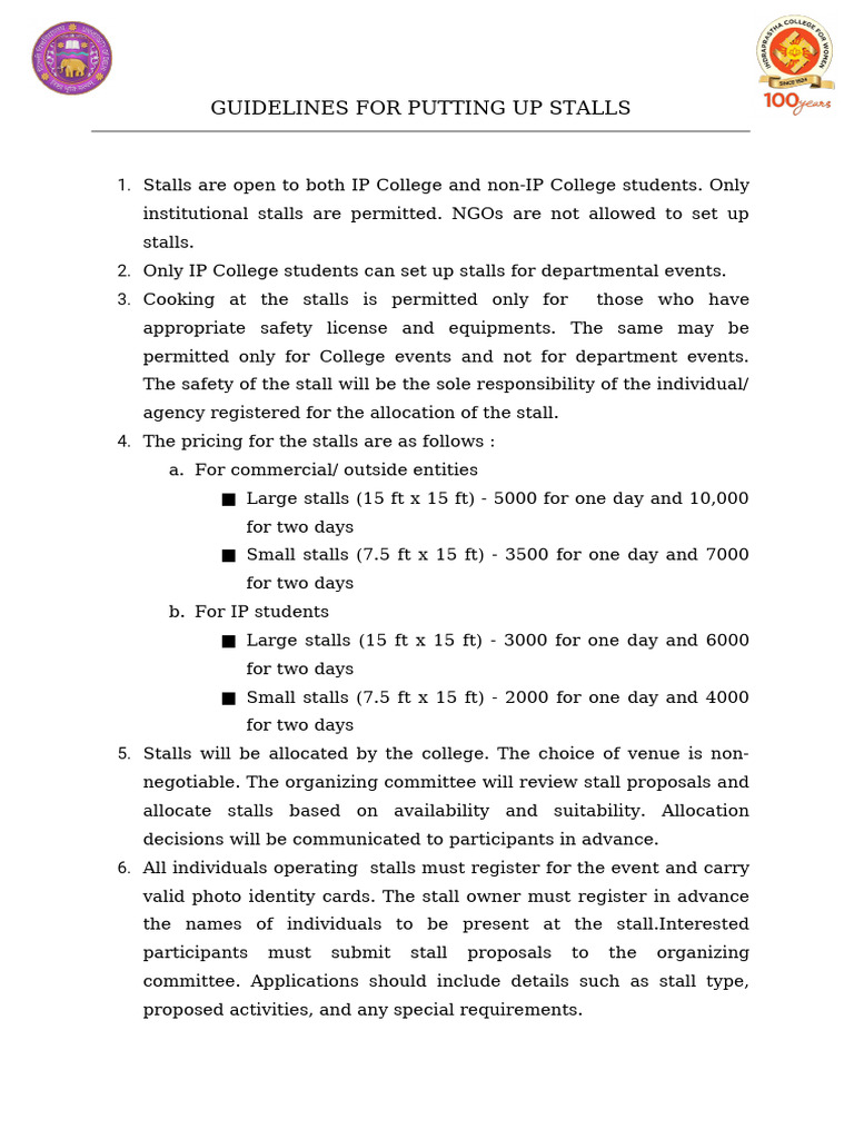Guidelines For Stalls | PDF