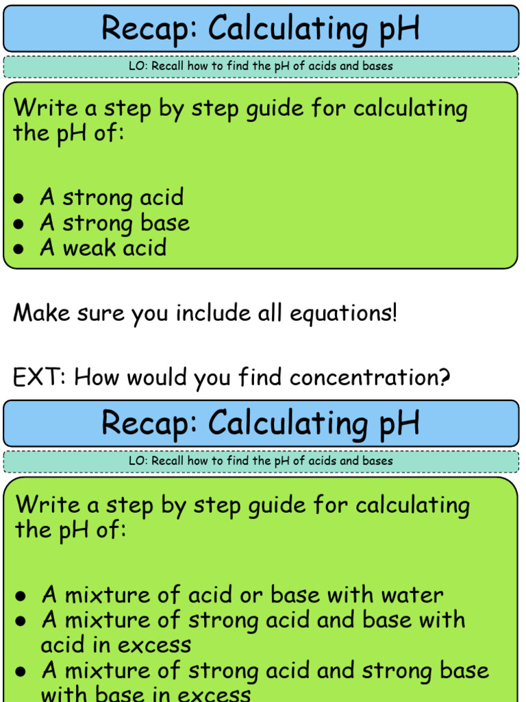 Extra Lesson - Recap - pH of Strong and Weak Acids and Strong Bases | PDF