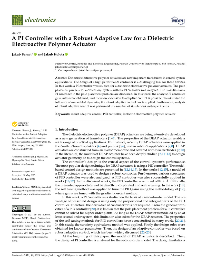 A PI Controller With A Robust Adaptive Law For A D | PDF | Control ...