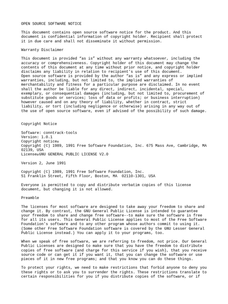 Open Source Software Notice | PDF | License | Free Software