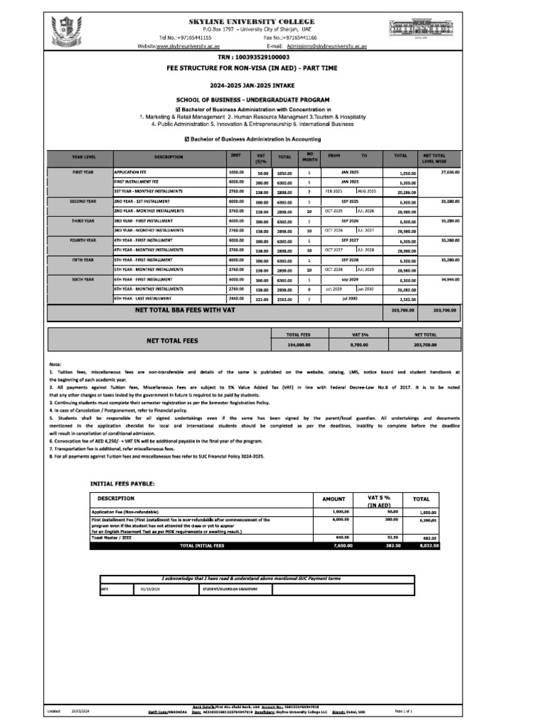 Part Time Fee Structure | PDF