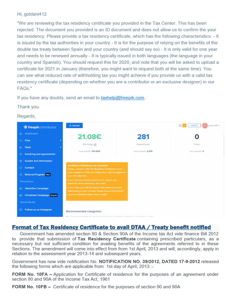 Tax Residency Certificate | PDF | Government | Payments