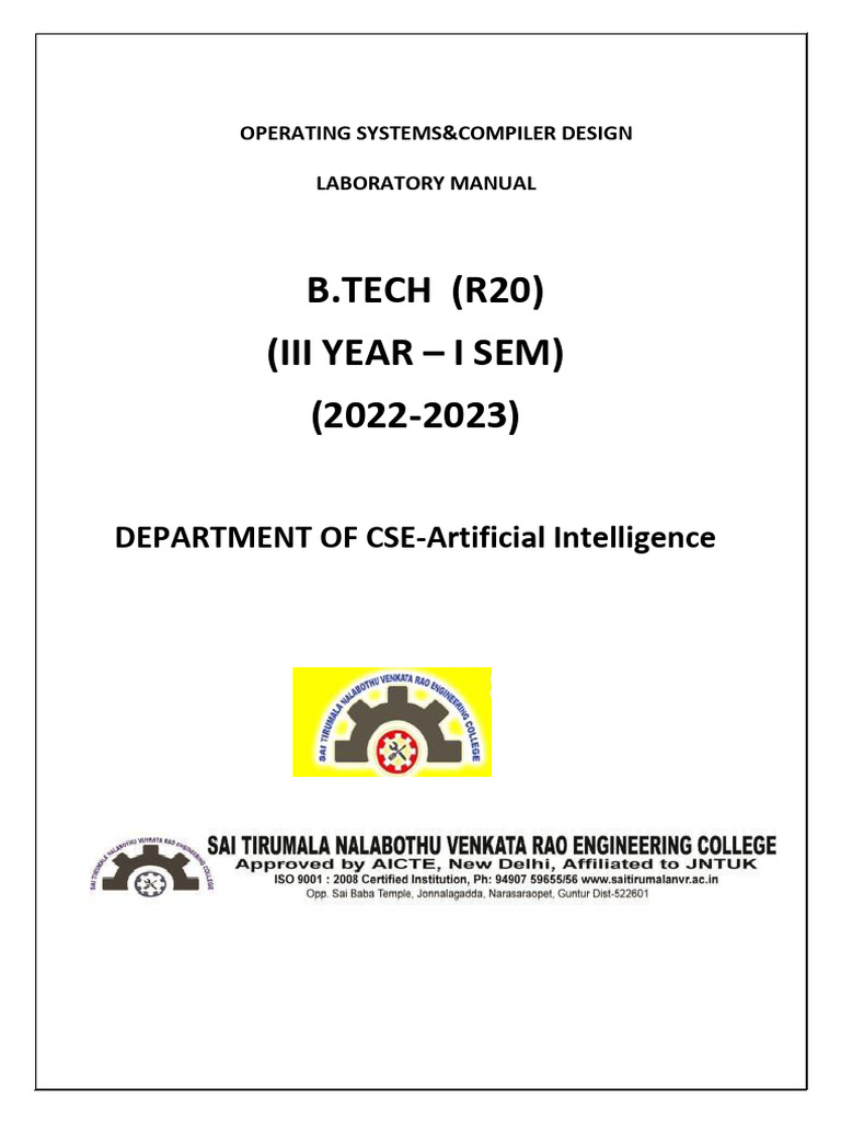 Os and CD Lab Manual r20 Ai 2022-2023 Sem-1 (1) (1) | PDF | Parsing | Engineering