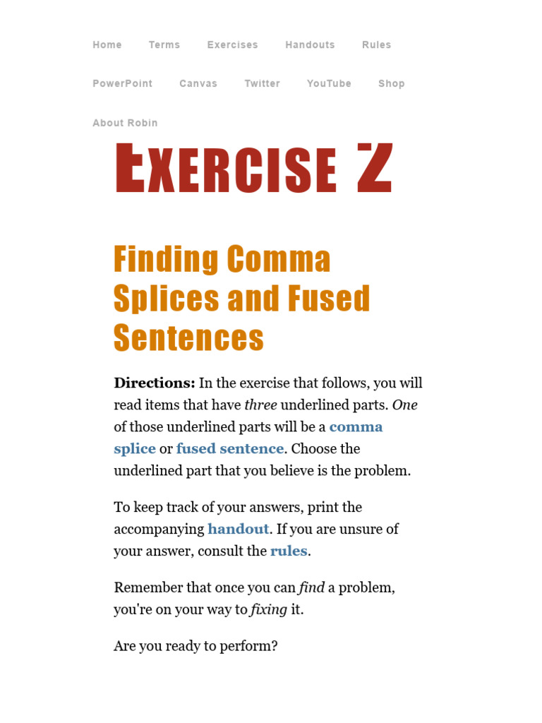 Comma Splices and Fused Sentences - Exercise 2 - Grammar Bytes! | PDF