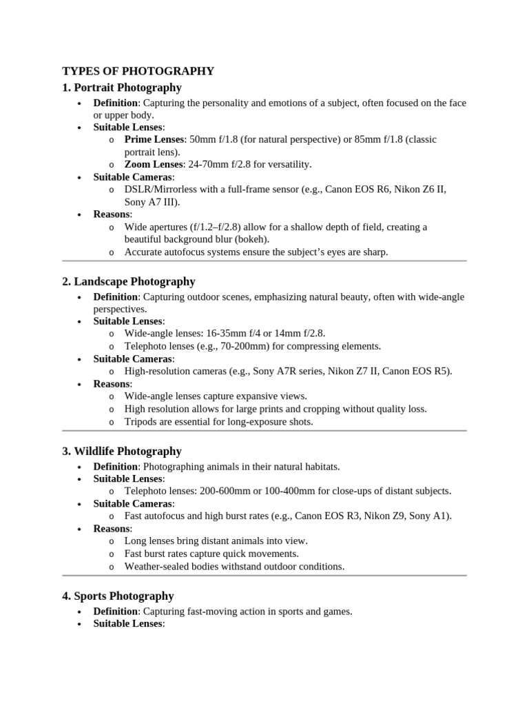 Types of Photography | PDF | Digital Camera | Camera Lens