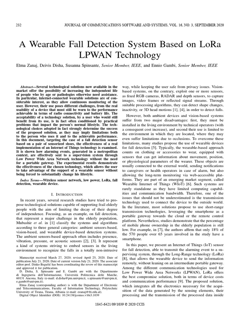 A Wearable Fall Detection System Based On LoRa LPW | PDF | Internet Of Things | Wearable Technology