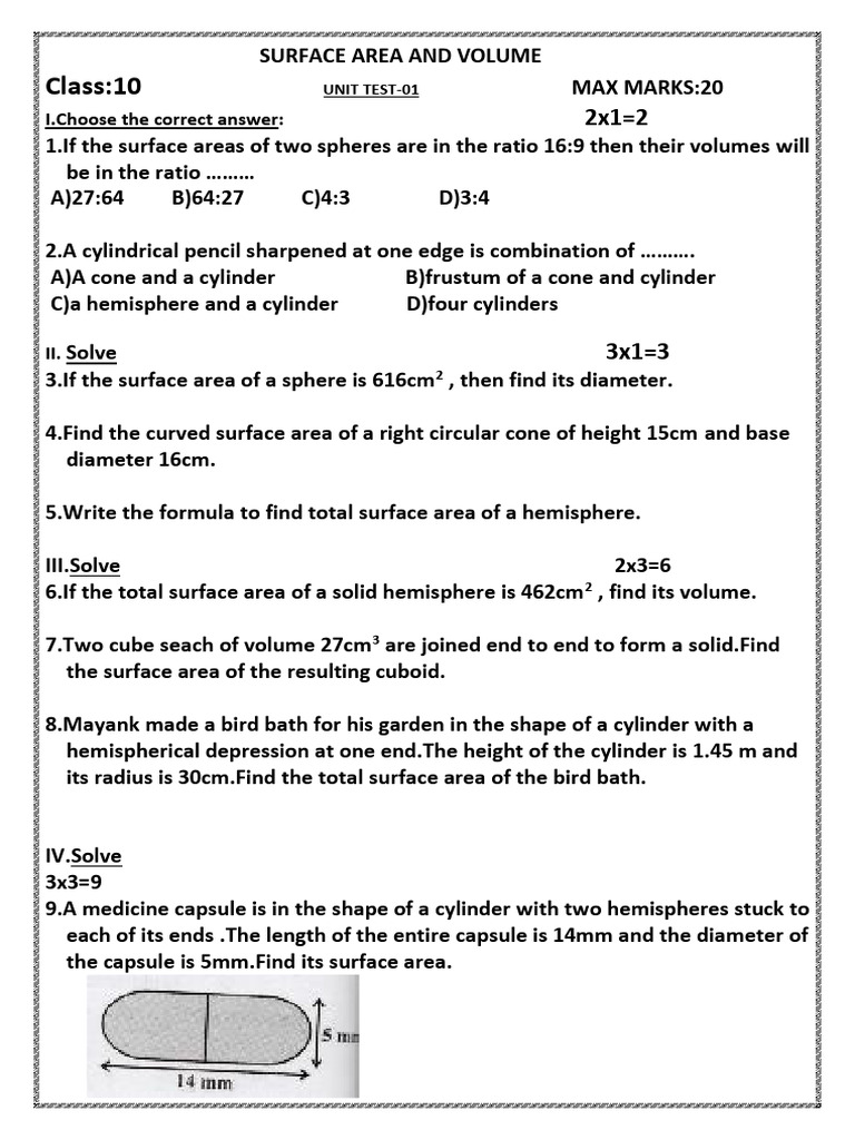 Surface Area and Volume-Ut-01 | PDF