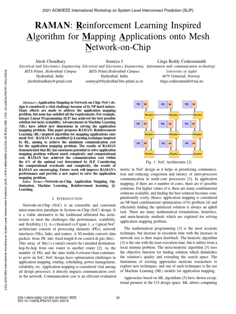 RAMAN Reinforcement Learning Inspired Algorithm For Mapping Applications Onto Mesh Network-on ...