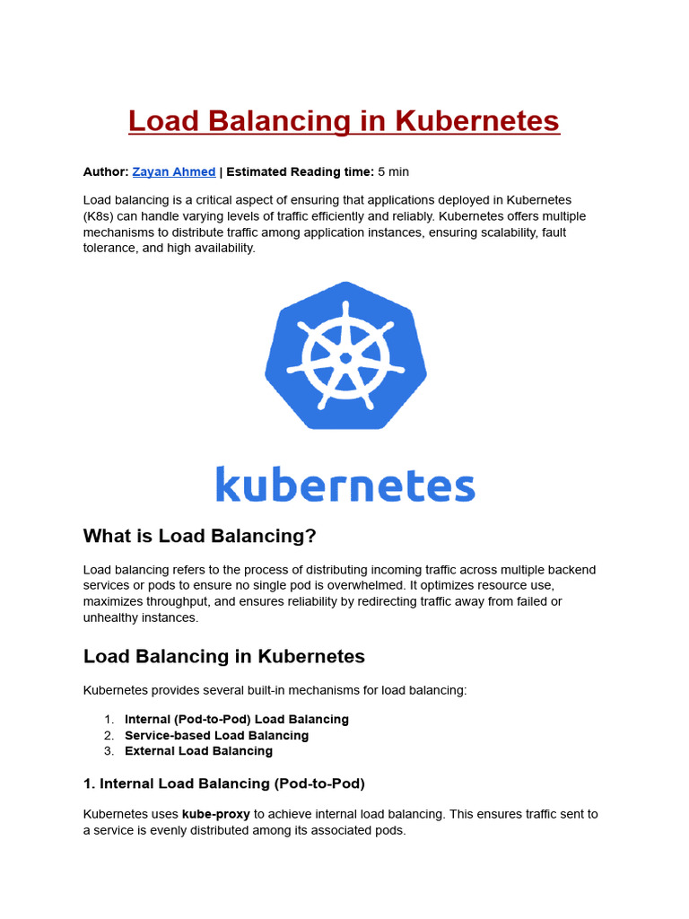 Load Balancing In Kubernetes Pdf Load Balancing Computing Distributed Computing