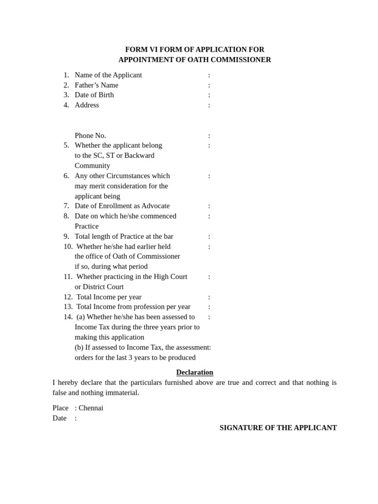 Application Commissioner of Oaths | PDF