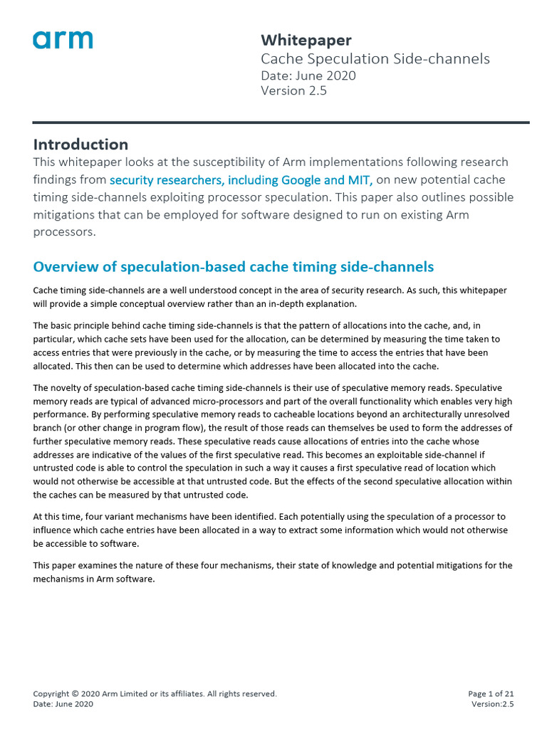 Cache-Speculation-Side-channels-v2.5 (3) | PDF | Cpu Cache | Central Processing Unit