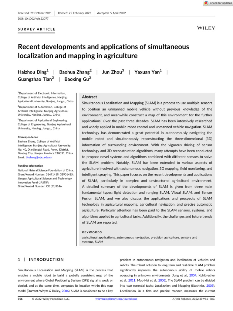Journal of Field Robotics - 2022 - Ding - Recent Developments and Applications of Simultaneous ...