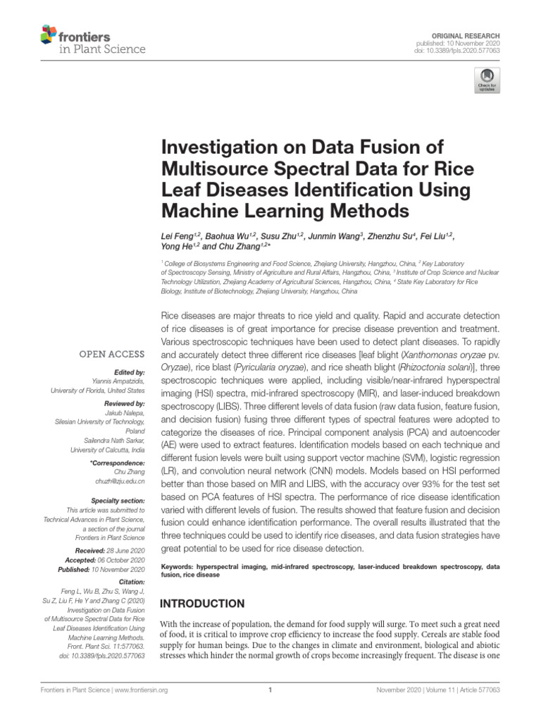 Investigation On Data Fusion Of Multisource Spectral Data For Rice Leaf Diseases Identification