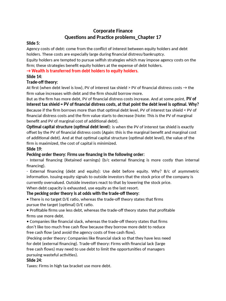 Corporate Finance: Agency Costs & Capital Structure | PDF | Debt | Taxes