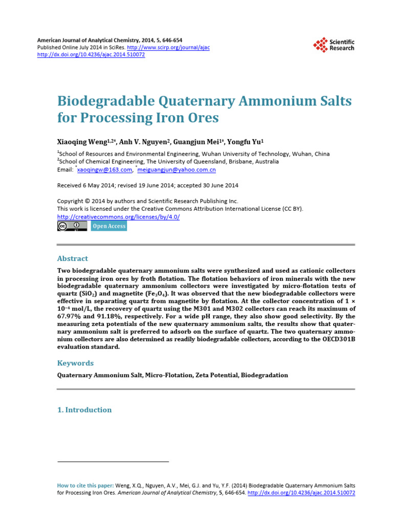 Biodegradable_Quaternary_Ammonium_Salts_for_Proces | PDF | Surfactant | Ammonium