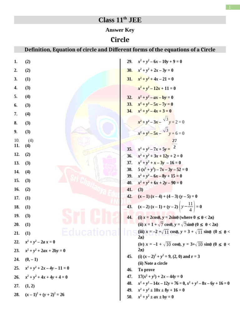 Jee Class 11 Circle Equation Solutions Pdf Circle Geometric Shapes