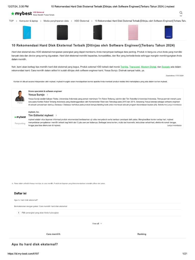 10 Rekomendasi Hard Disk Eksternal Terb...Engineer](Terbaru Tahun 2024) _ mybest | PDF