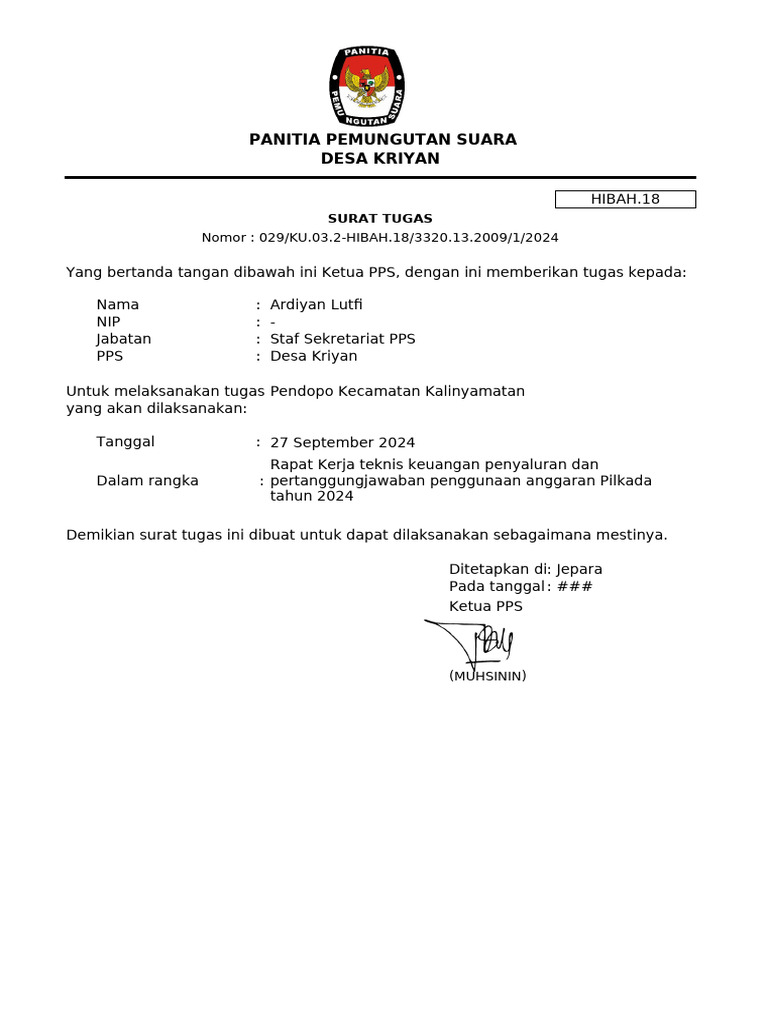 SURAT TUGAS 27 SEPTEMBER Ian | PDF