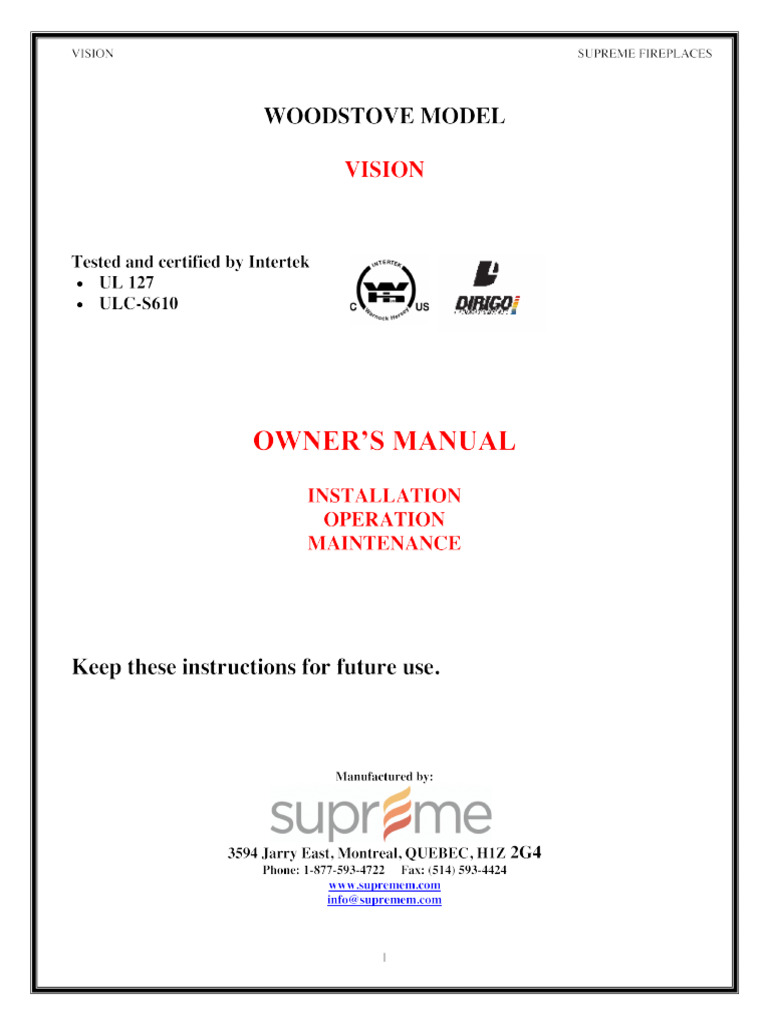 Vision Installation Manual | PDF | Chimney | Barbecue