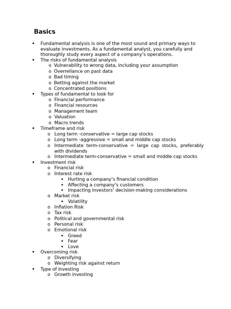 Fundamental Analysis Bullet Points | PDF | Dividend | Stocks