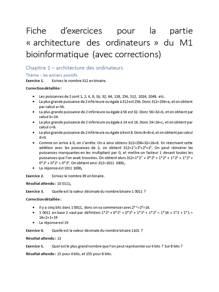 Exercices d'architecture des ordinateurs | PDF | Parallélisme ...