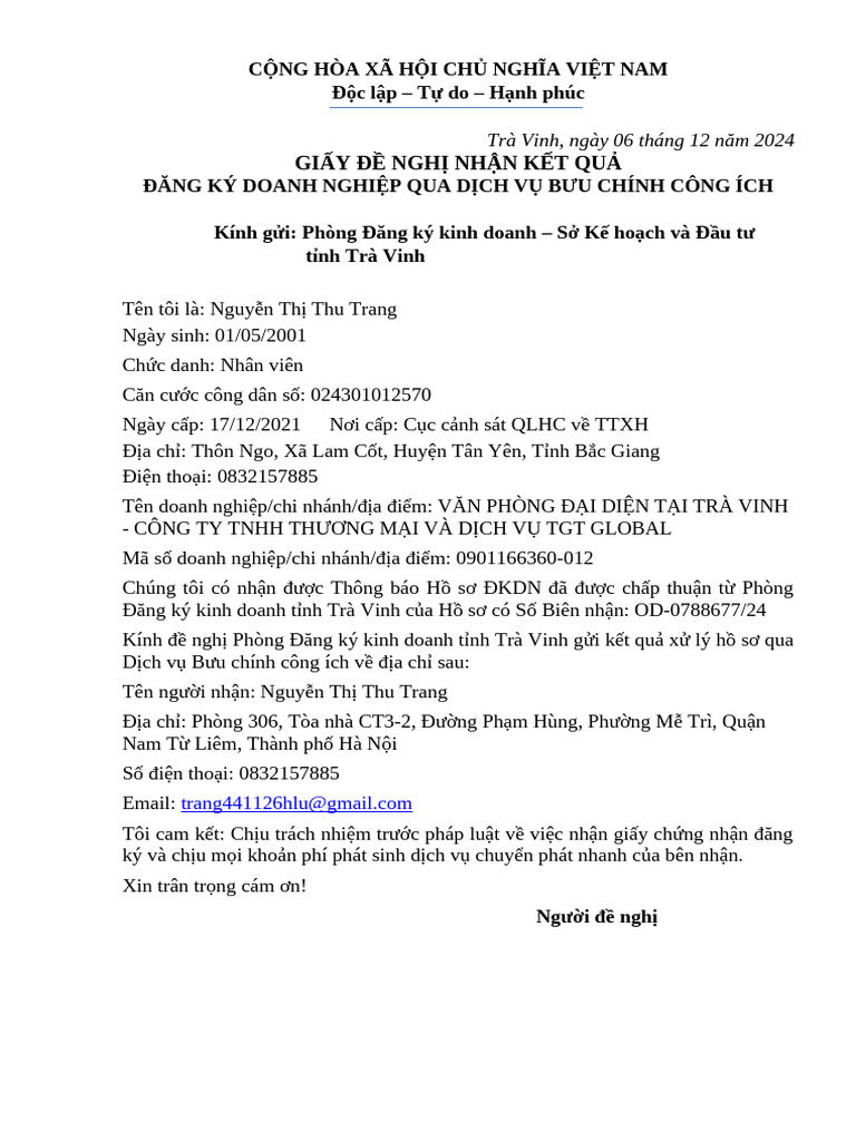 Giay de Nghi Tra Ket Qua | PDF