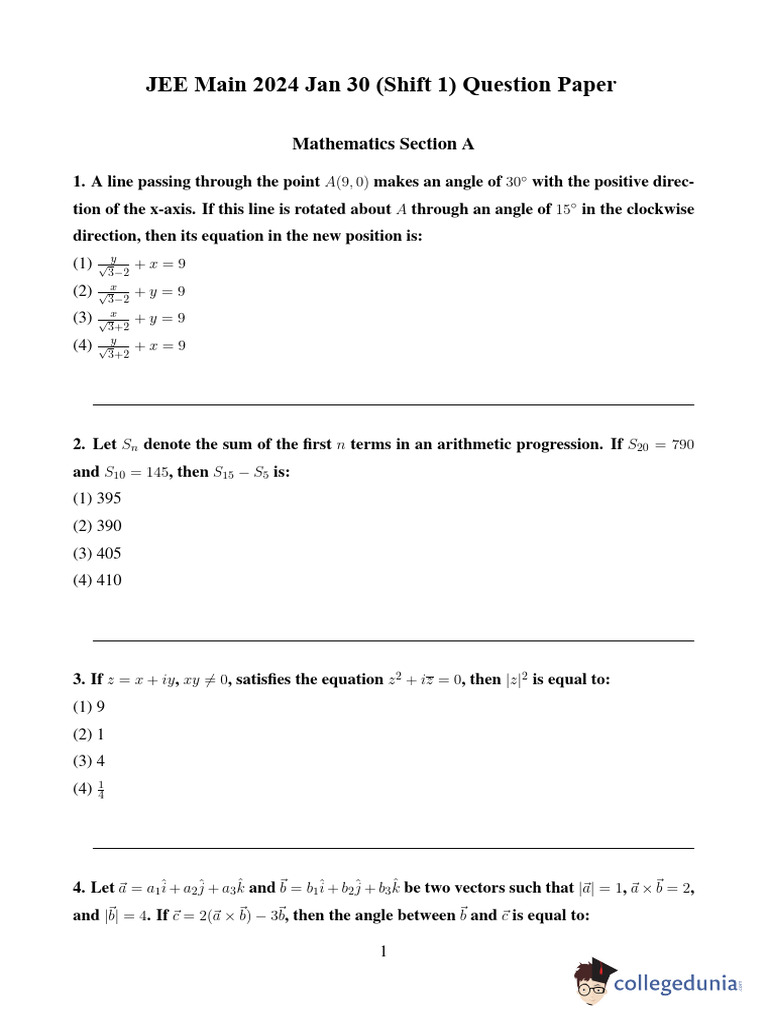 JEE Main 2024 Jan 30 Shift 1 Question Paper | PDF | Nitric Acid | Redox