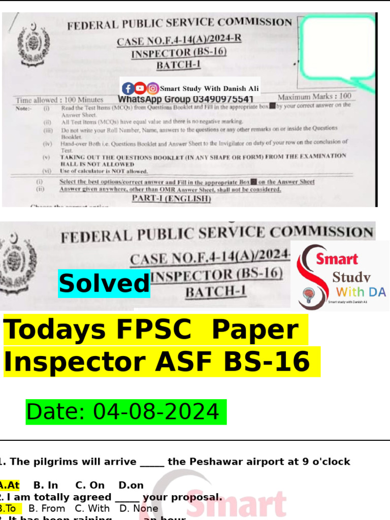 fpsc mcqs | PDF