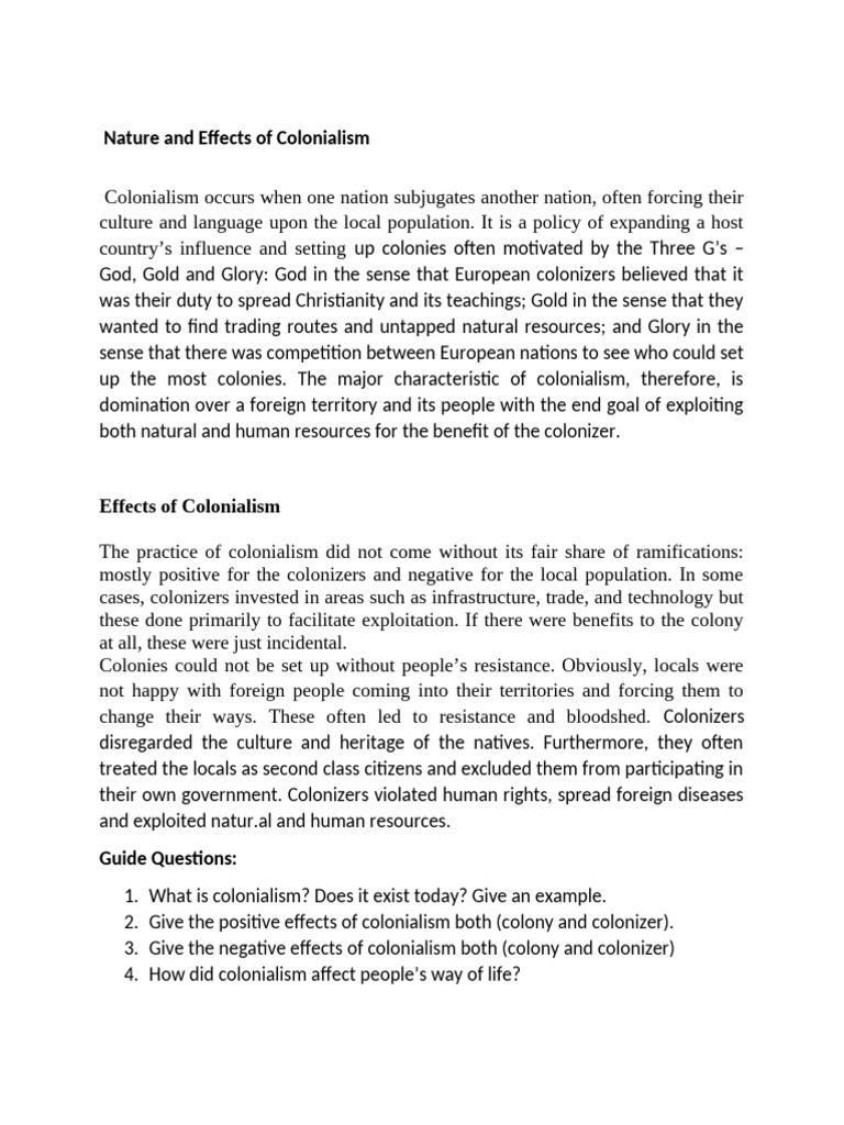 Colonialism: Nature and Impact | PDF