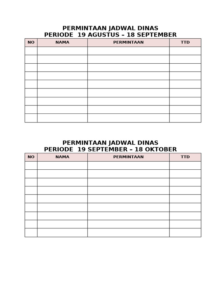 PERMINTAAN JADWAL DINAS | PDF
