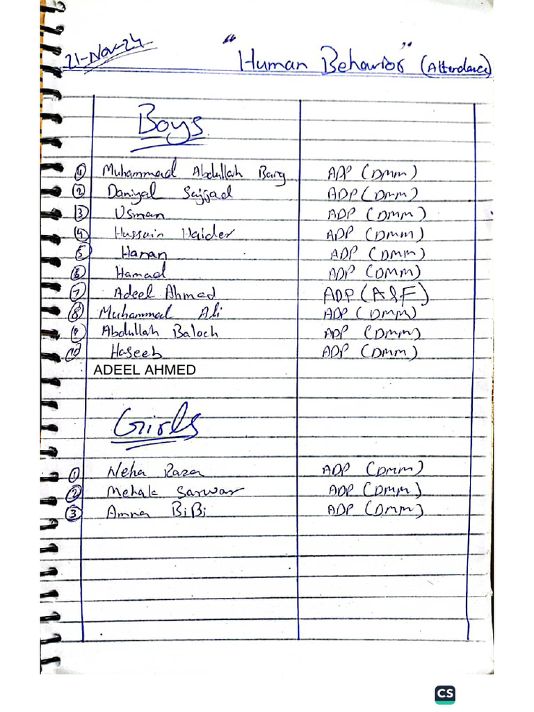 Human Behavior Attendance (21-Nov-24) | PDF
