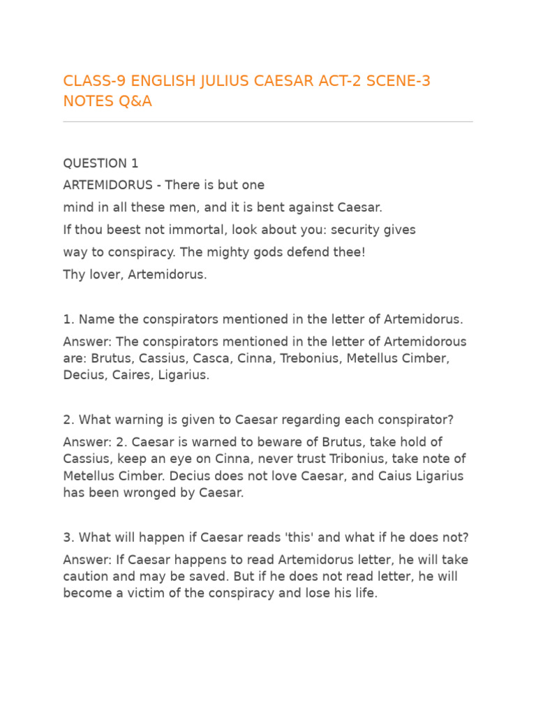 Julius Caesar Act 2 Scene 3 | PDF