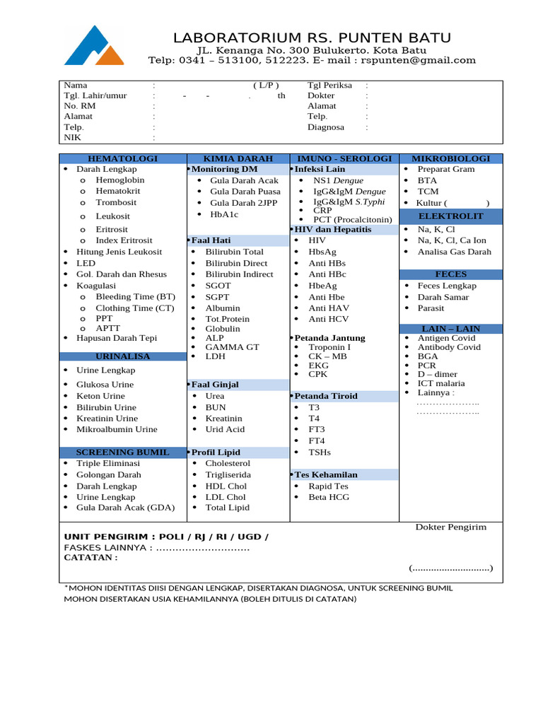 Form Permintaan Laboratrium RSP | PDF