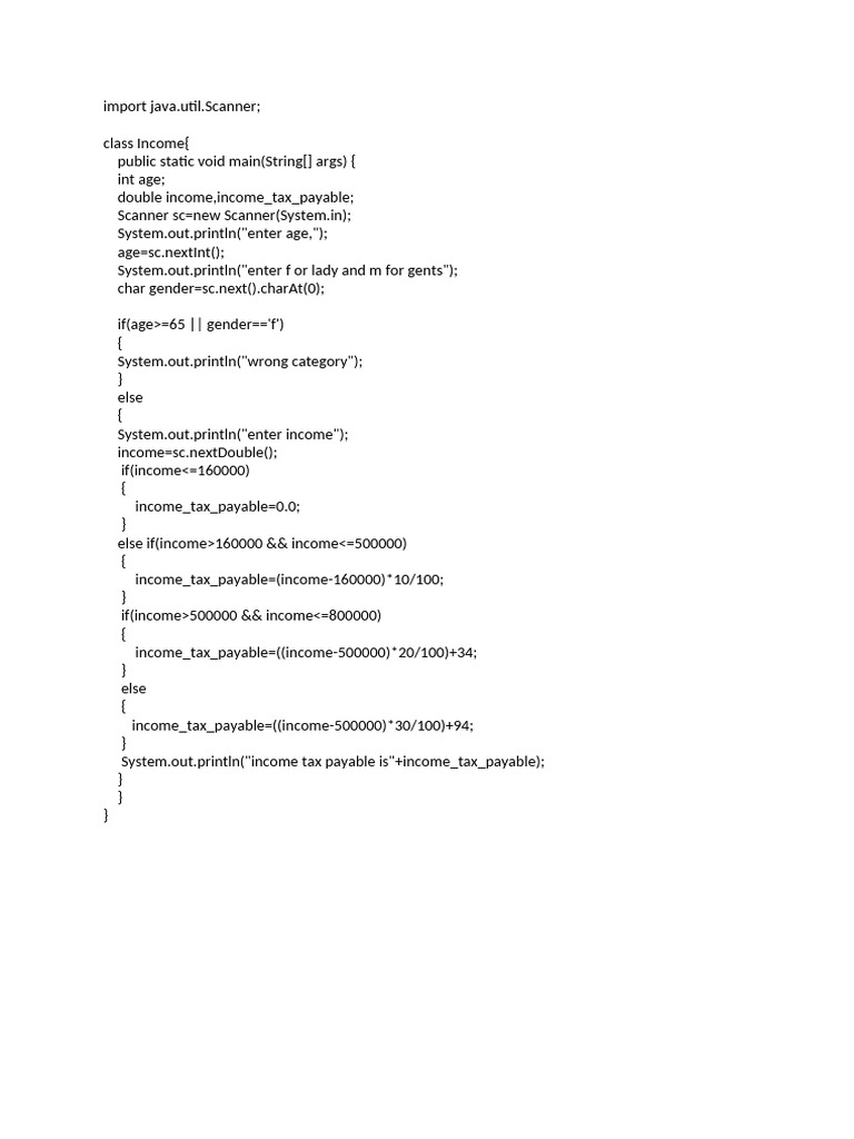 Java Income Tax Calculator Code | PDF