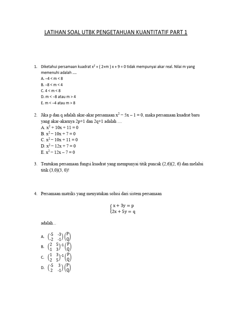 UTBK Pengetahuan kuantitatif pt 1 | PDF